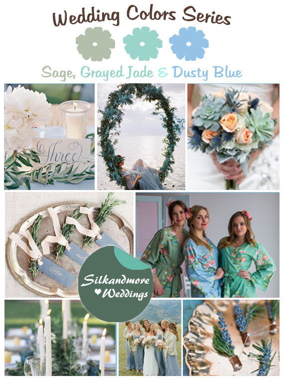 Grayed Jade, Sage and Dusty Blue Wedding Color Palette – robesbysilkandmore