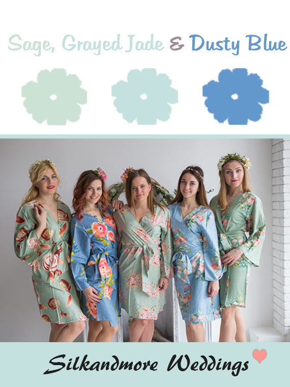 Sage, Grayed Jade and Dusty Blue Wedding Color Robes - Premium Rayon C – robesbysilkandmore