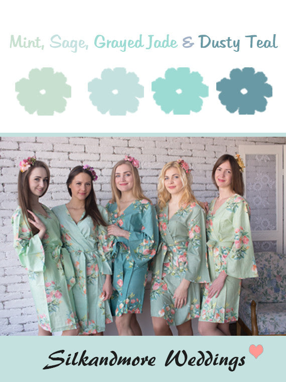 Mint, Sage, Grayed Jade and Dusty Teal Wedding Color Robes- Premium Ra ...