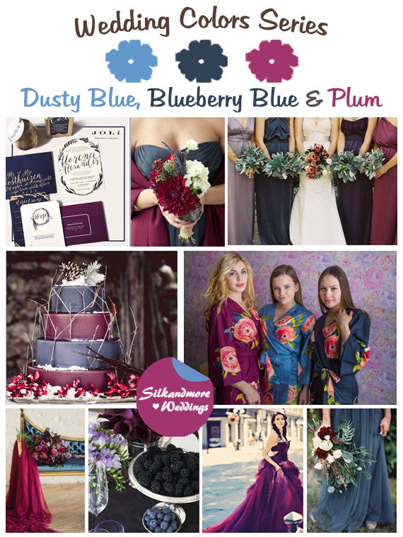 Dusty Blue, Blueberry and Plum Wedding Color Palette – robesbysilkandmore