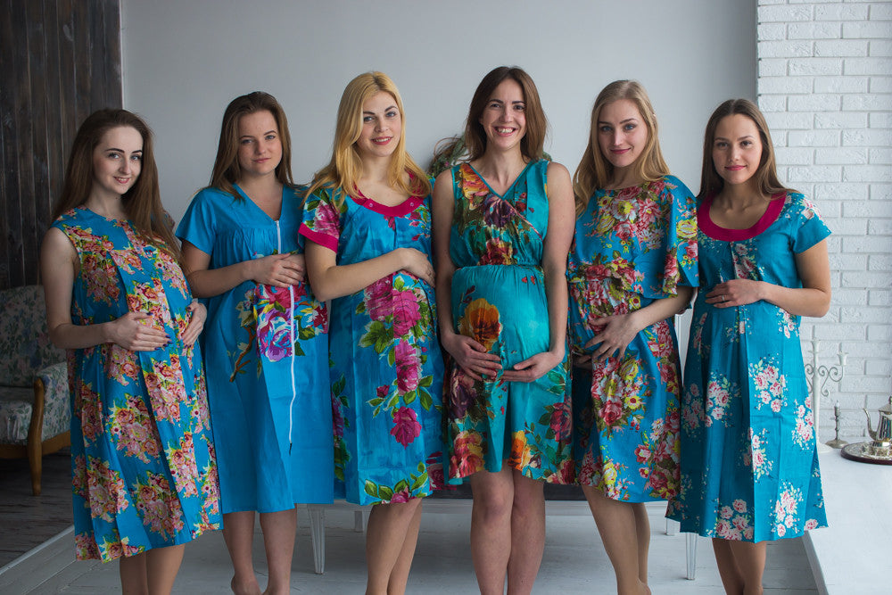 Blue Floral Birthing Gowns – robesbysilkandmore