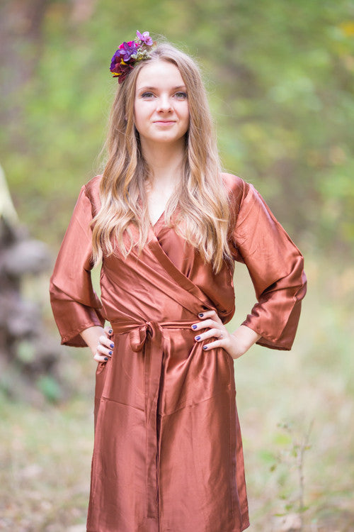 Satin silk Kimono bridesmaids robes- Solid Copper Color Robes ...