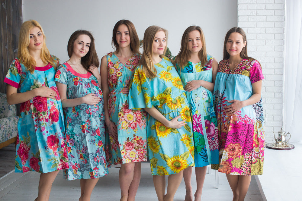 Turquoise Blue Floral Birthing Gowns – robesbysilkandmore