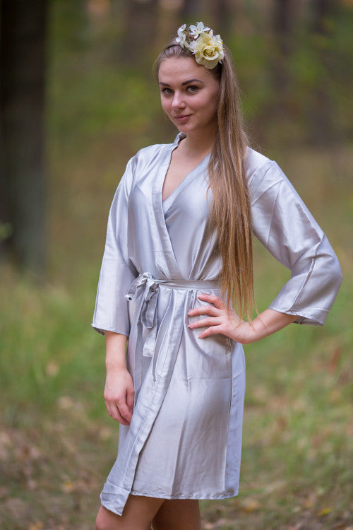Satin silk Kimono bridesmaids robes- Solid Silver Color Robes ...