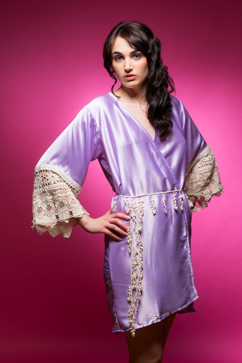 Lilac Silk Lace Bridesmaids Robe – robesbysilkandmore