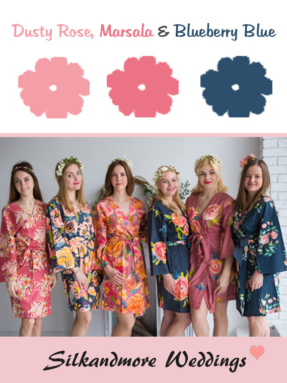 Marsala, Dusty Rose and Blueberry Blue Wedding Color Robes - Premium R ...