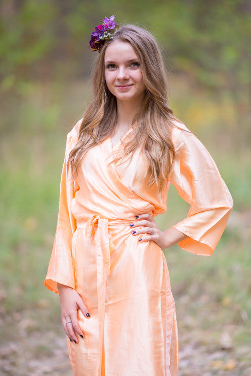 Satin silk Kimono bridesmaids robes- Solid Peach Color Robes ...