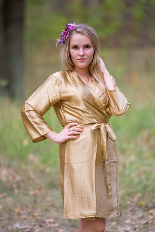 Satin silk Kimono bridesmaids robes- Solid Gold Color Robes ...