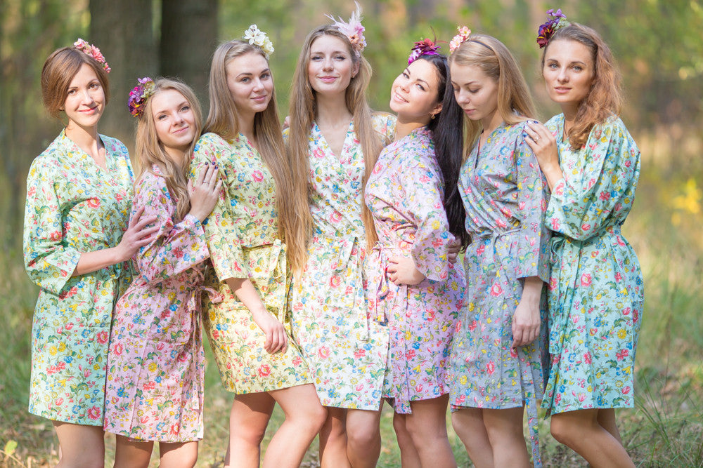Mismatched Happy Flowers Robes in soft tones – robesbysilkandmore