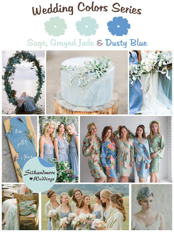 Sage, Grayed Jade and Dusty Blue Wedding Color Palette – robesbysilkandmore
