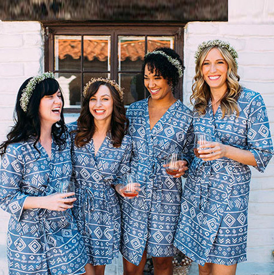 Dark Blue Tribal Aztec Bridesmaids Robes – robesbysilkandmore