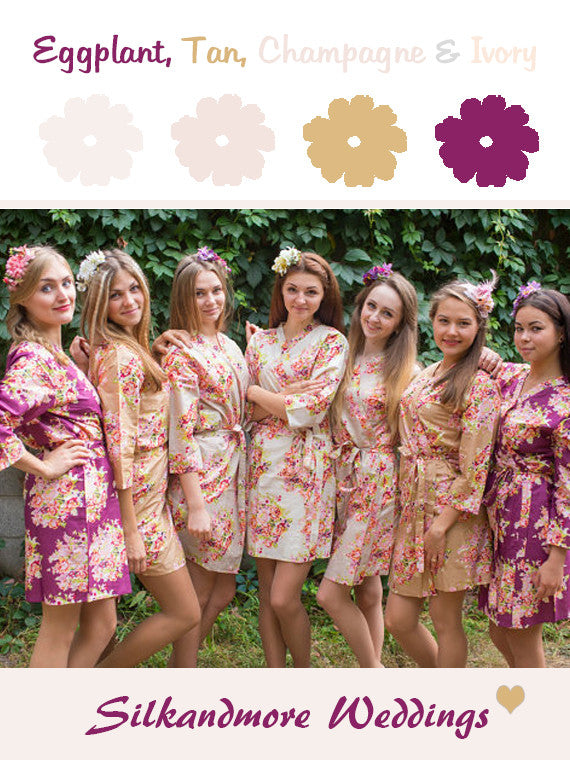 Eggplant, Tan, Champagne and Ivory Wedding Color Robes – robesbysilkandmore