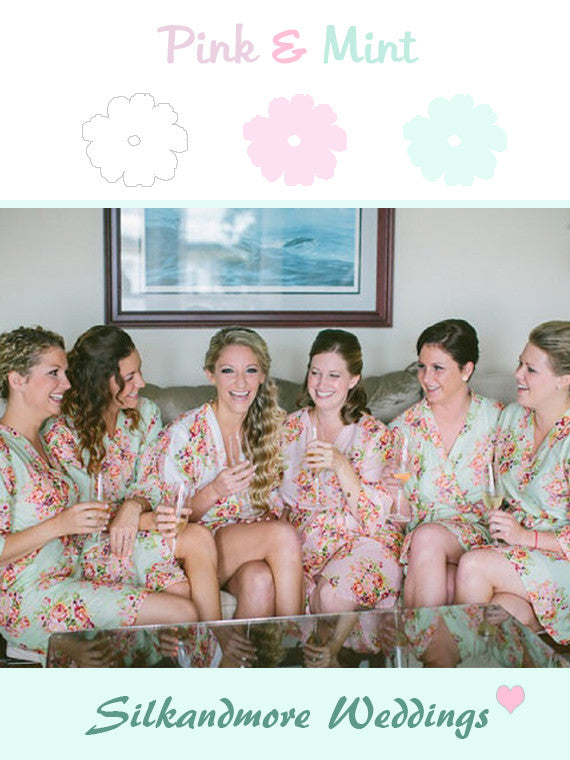 Mint and Pink Wedding Color Robes – robesbysilkandmore
