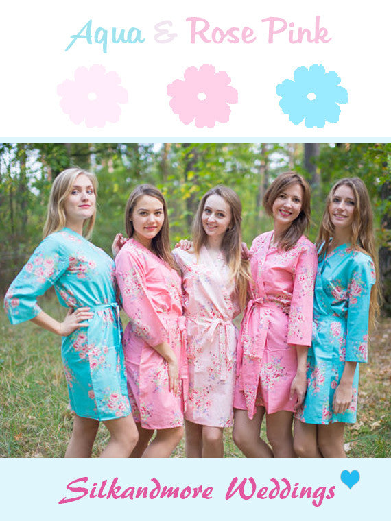 Aqua and Rose Pink Wedding Color Robes – robesbysilkandmore