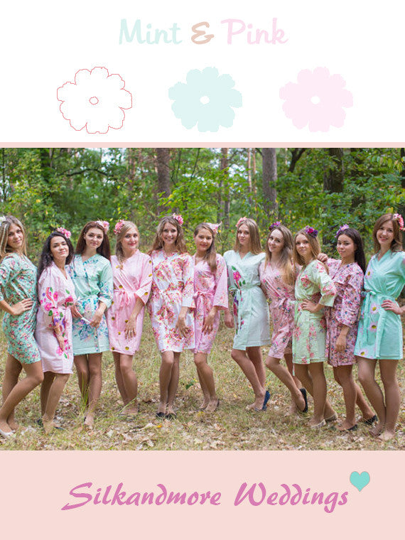 Shades of Pink and Mint Wedding Color Robes – robesbysilkandmore