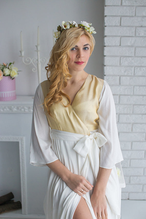 Ivory Gold Silk Bridal Robe in Shimmering Grace – robesbysilkandmore