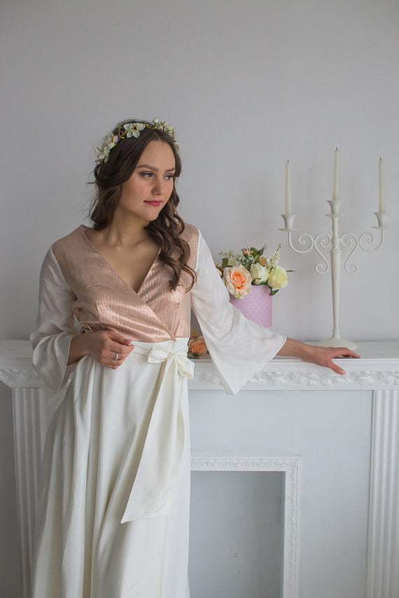Ivory Rosegold Silk Bridal Robe in Shimmering Grace – robesbysilkandmore