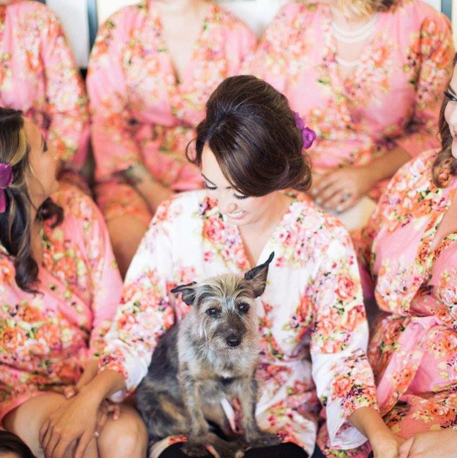 Coral Floral Posy Bridesmaids Robes – robesbysilkandmore